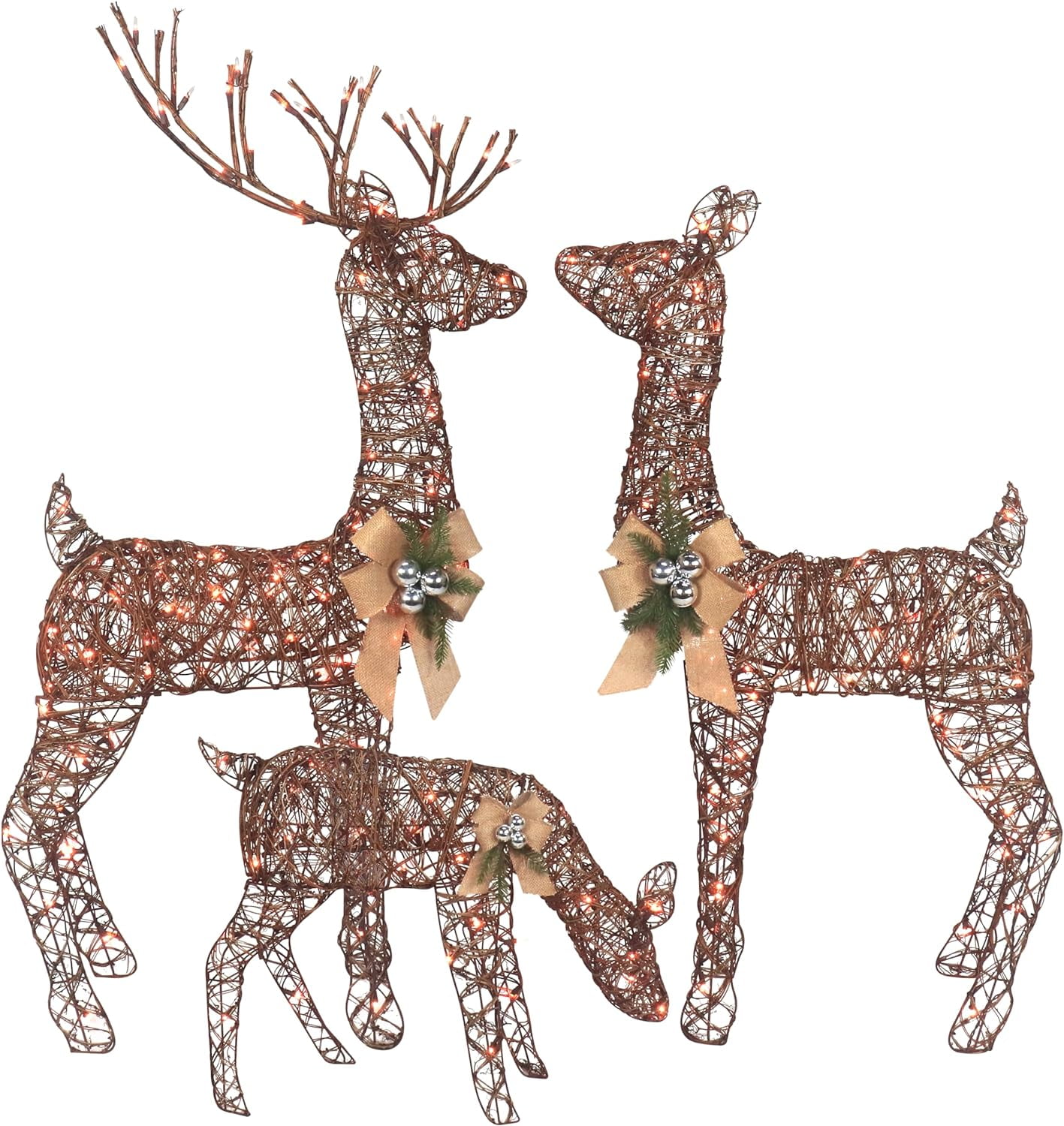 3 Piece Wooden Reindeer Family - Lighted Deer Set - 210 Lights 55" Buck 48" Doe 20" Fawn - Large ...