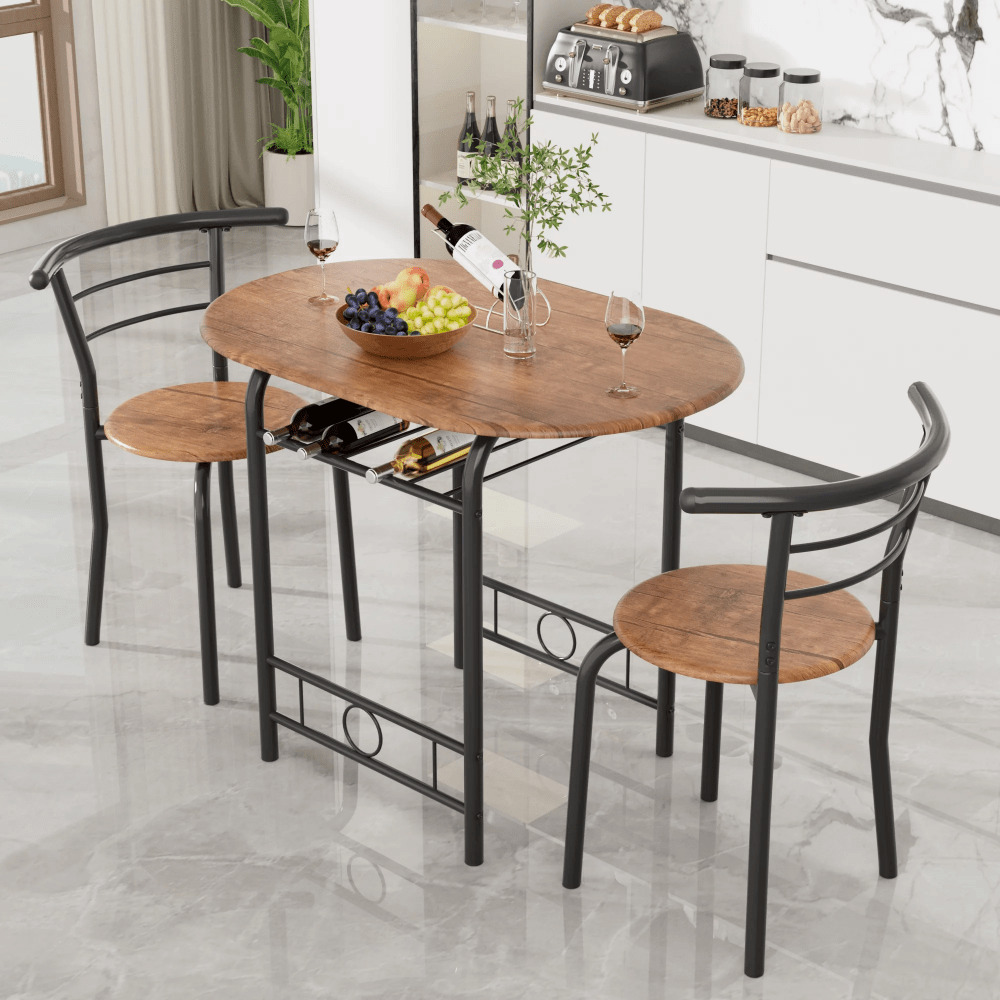 3-Piece Wooden Round Table & Chair Set, Space Saving Kitchen Breakfast ...