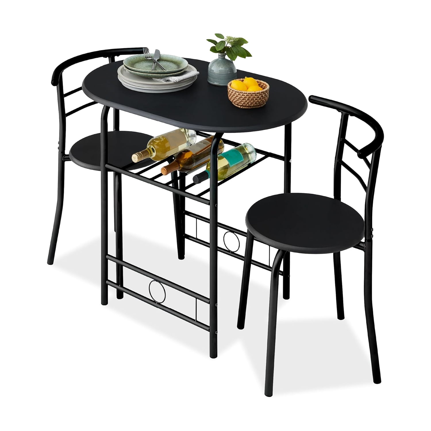 3-Piece Wooden Round Table and Chair Set, Sturdy Table Chair set with ...