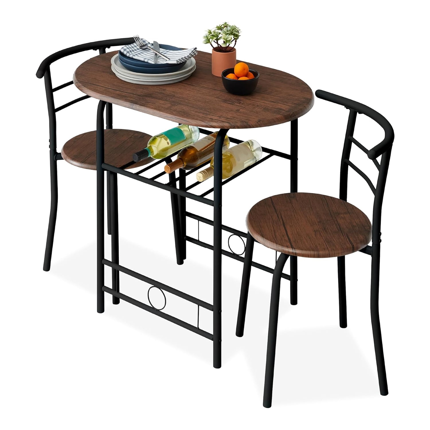 3-Piece Wooden Round Table and Chair Set, Sturdy Table Chair set with ...