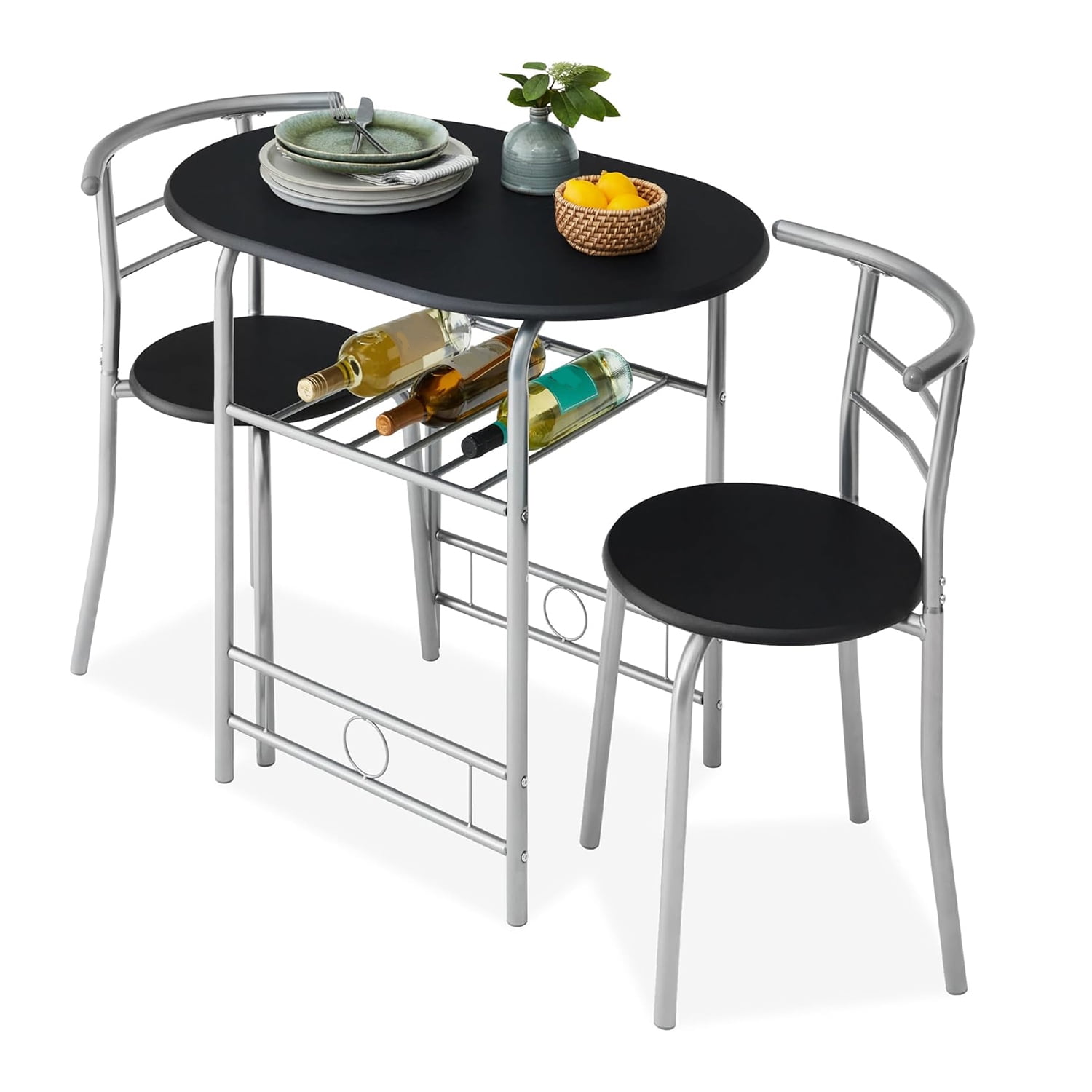 3-Piece Wooden Round Table and Chair Set, Table Chair set with Steel ...