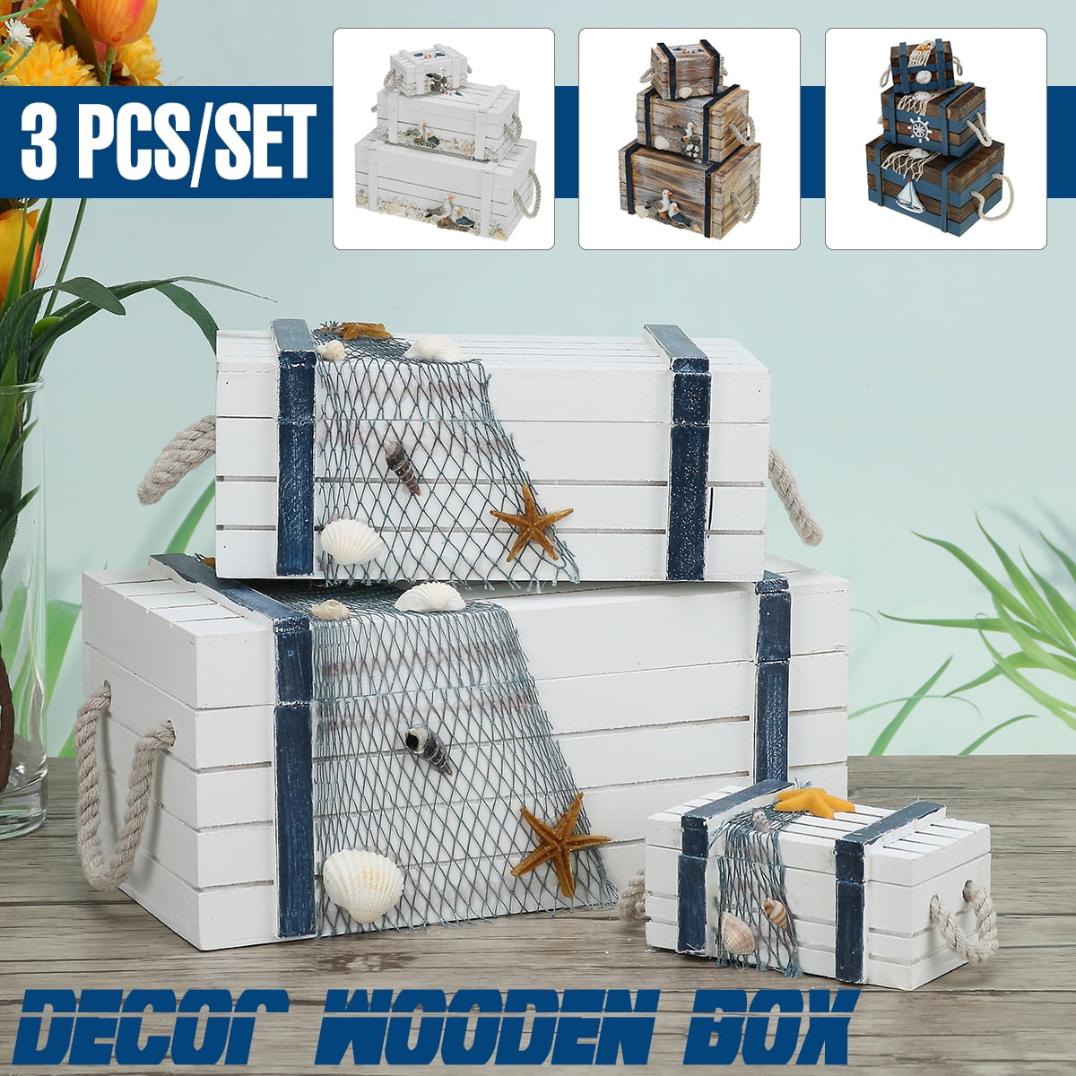 3 Piece Wooden Treasure Box - Handmade Keepsake Box - Mediterranean ...