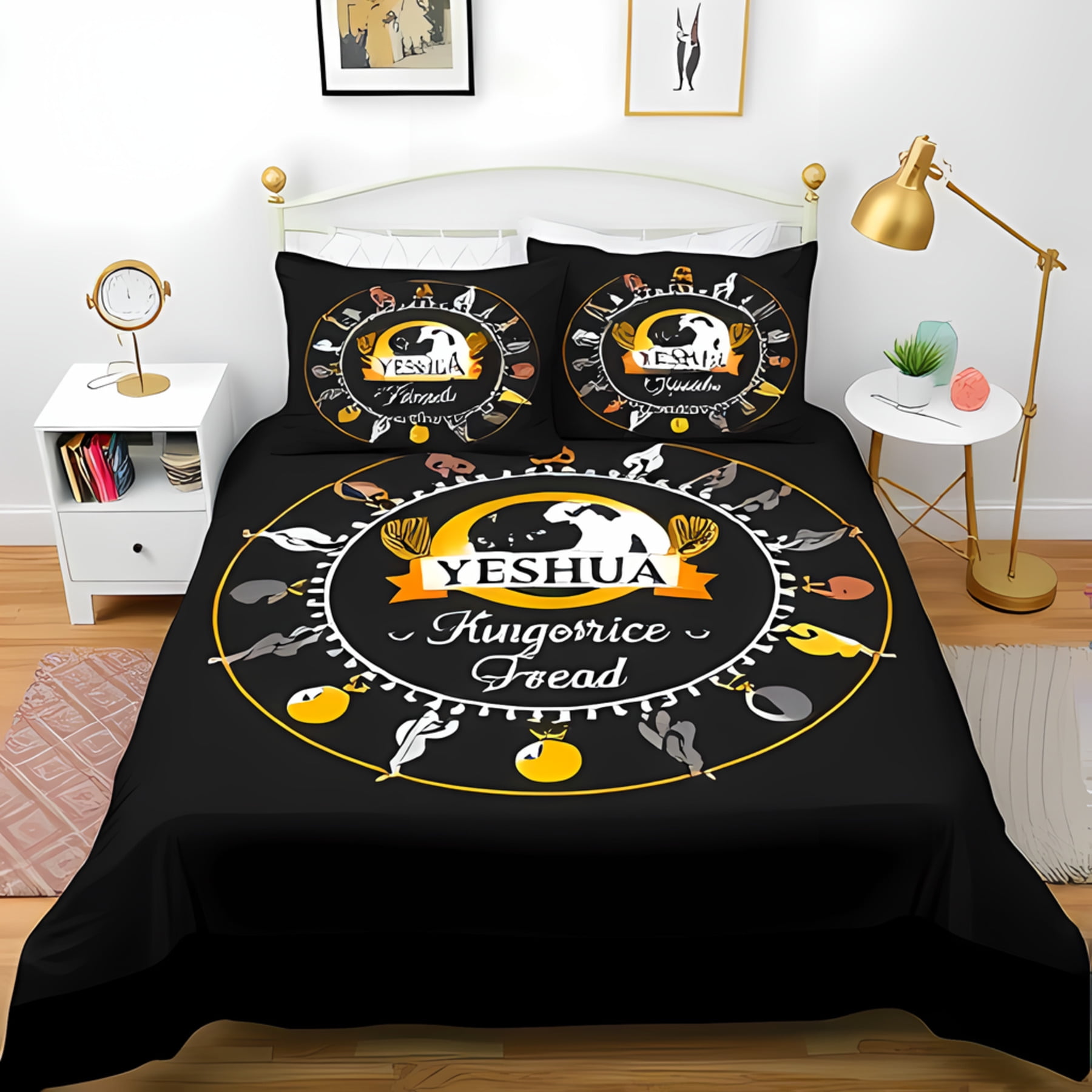 3-Piece YESHUA Duvet Cover Set - Black Comforter with Spiritual Designs ...