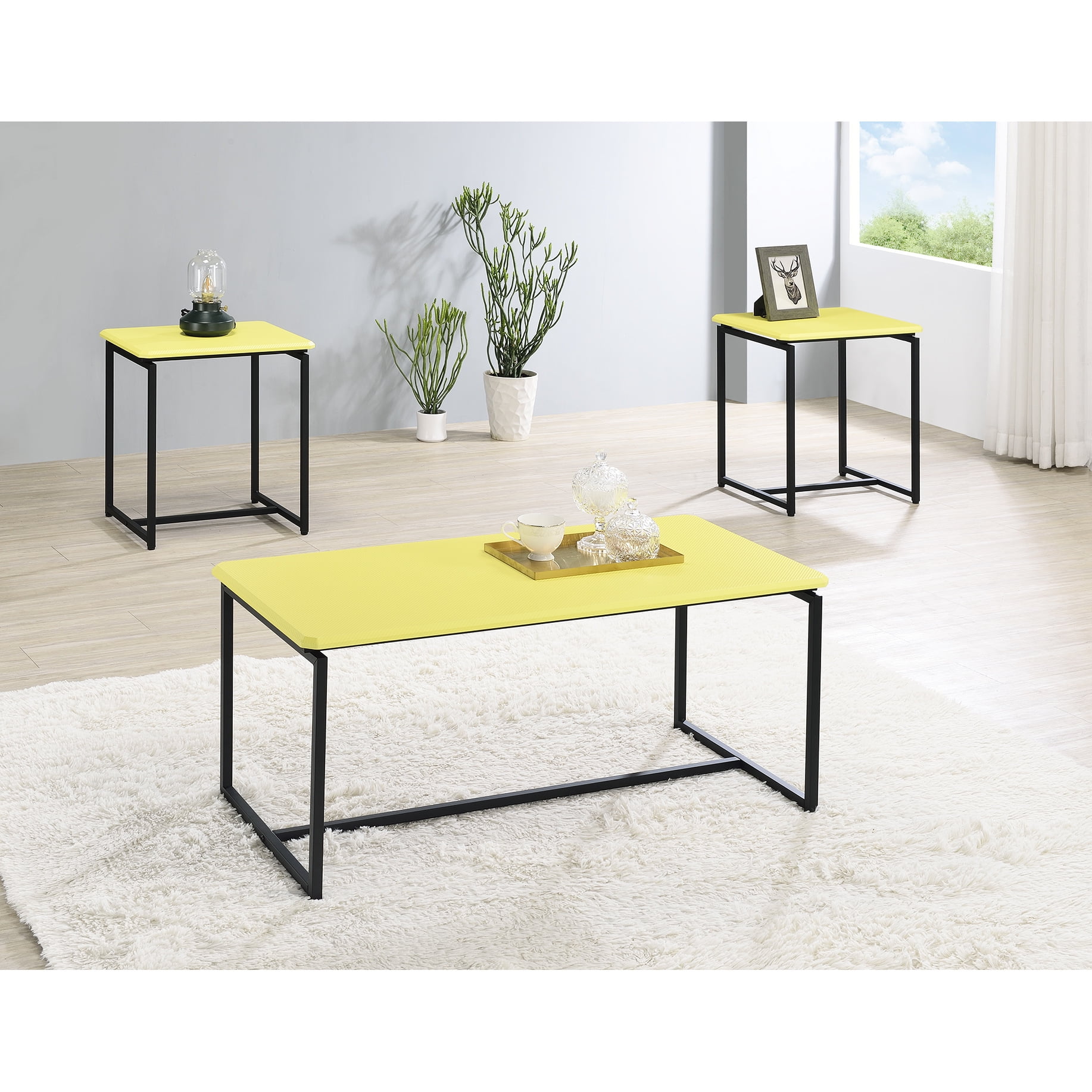 3 Piece Yellow Table With Carbon Fiber - Coffee Table, End Tables, Tops ...