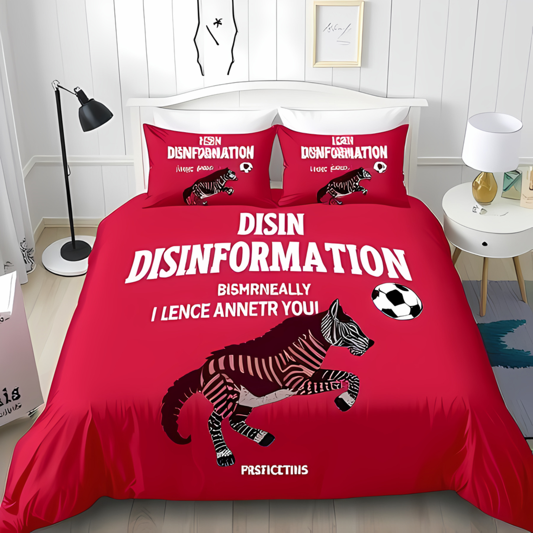 3-Piece Zebra Print Duvet Cover Set in Red - Modern Minimalistic ...
