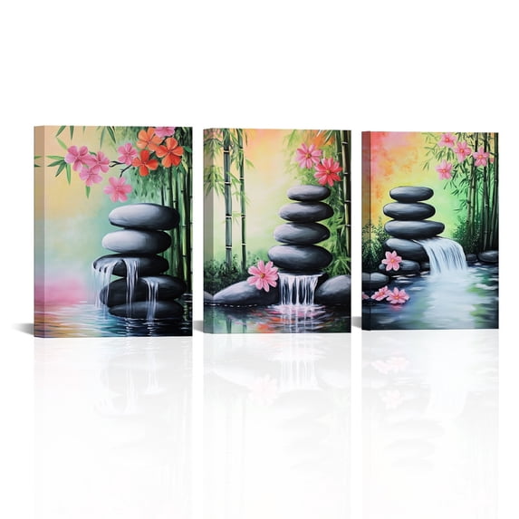 3 Piece Zen Canvas Wall Art 3 Panels Zen Stone Lotus Flower Pictures ...