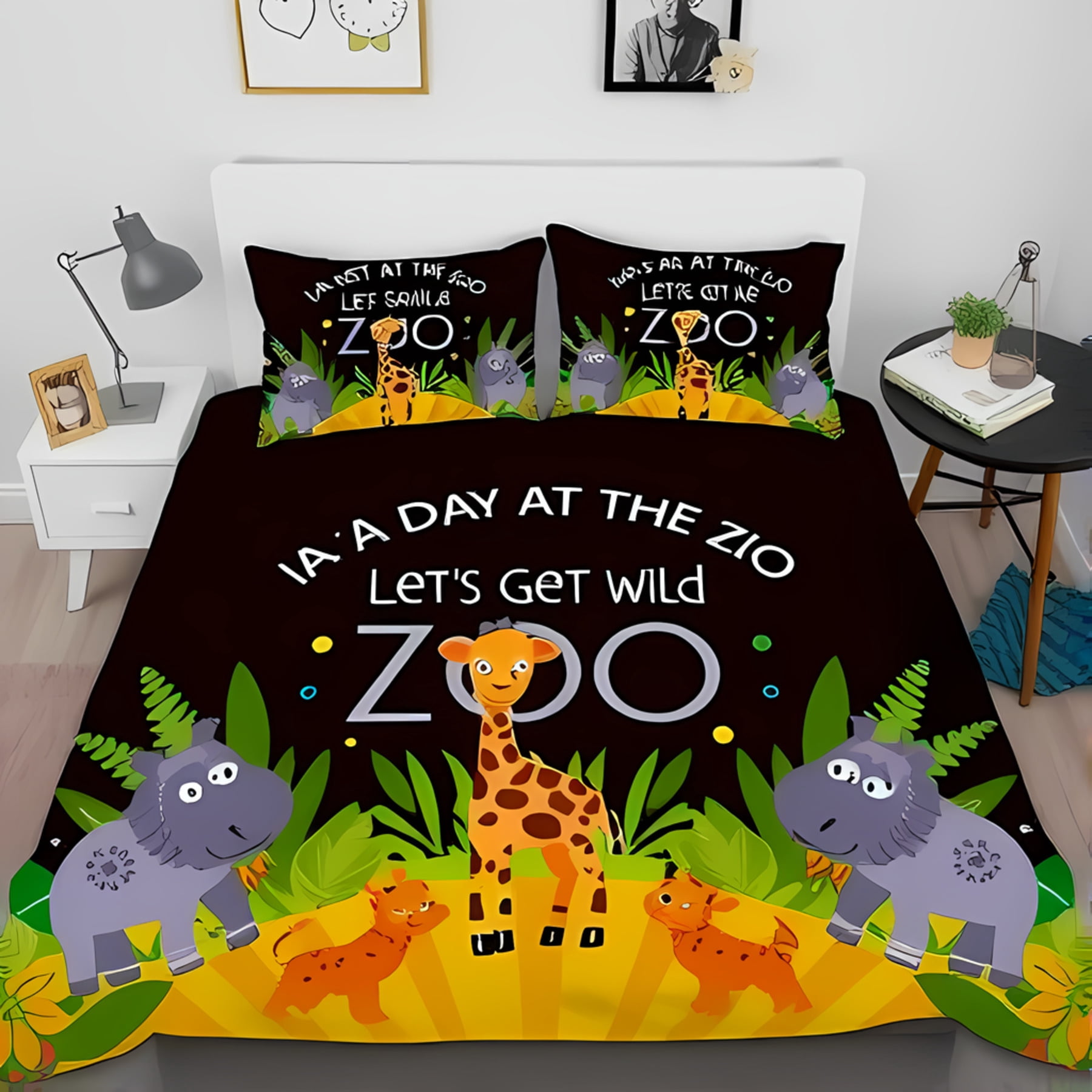 3-Piece Zoo Duvet Cover Set - Colorful & Playful Giraffe Lion Cubs ...