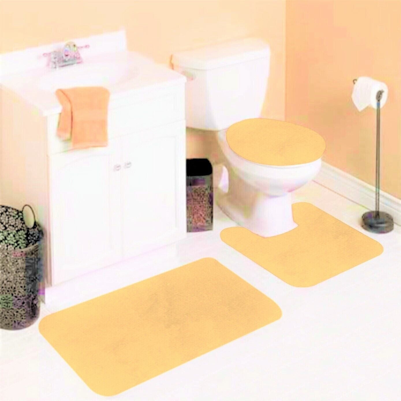3 Piece bath rug #6 yellow solid plain bathroom mat set includes, 1 ...