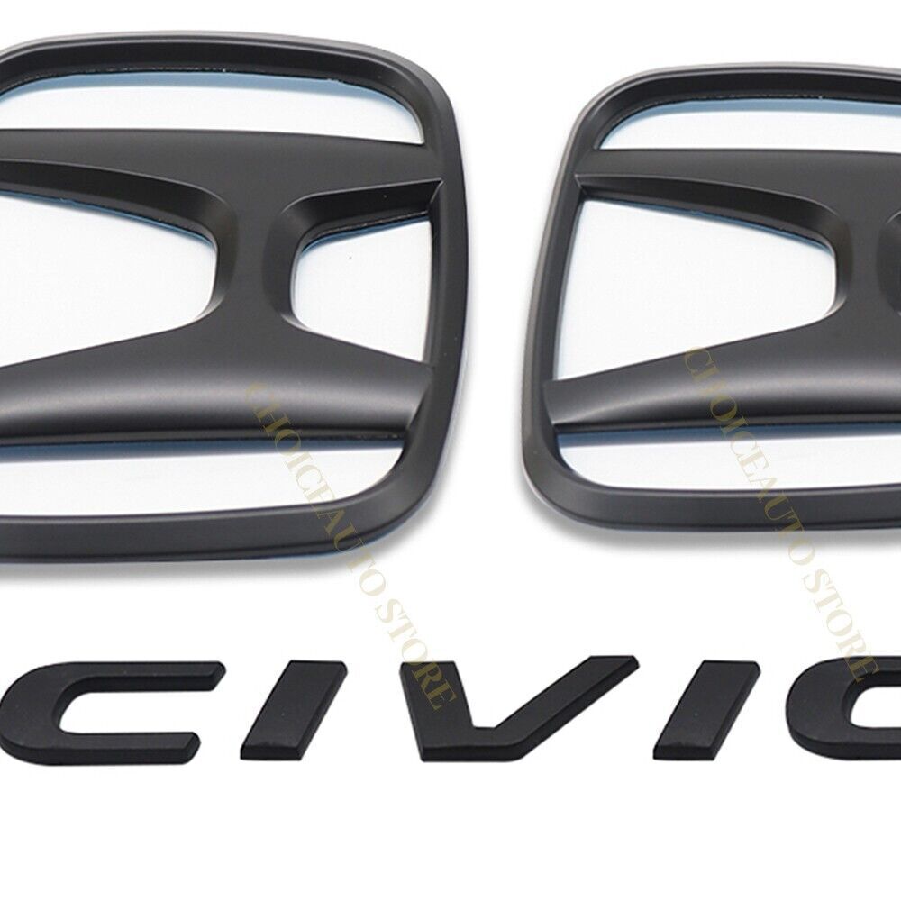 3-Piece for H+CIVIC FC FK 2015-2021 Matte Black Embroidered Badge ...