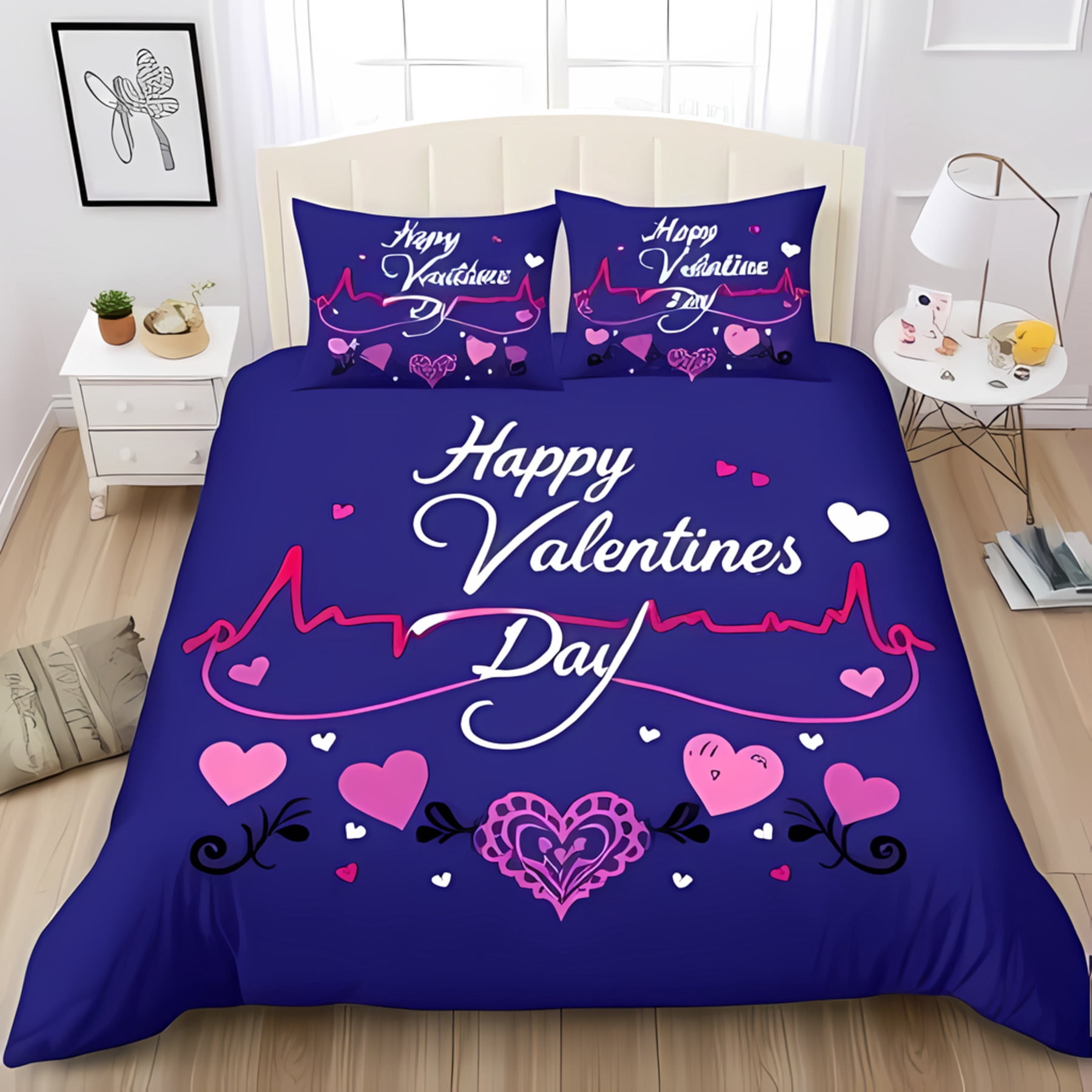3-Piece 's Day Duvet Cover Set - Blue Background with White 'Happy 's ...