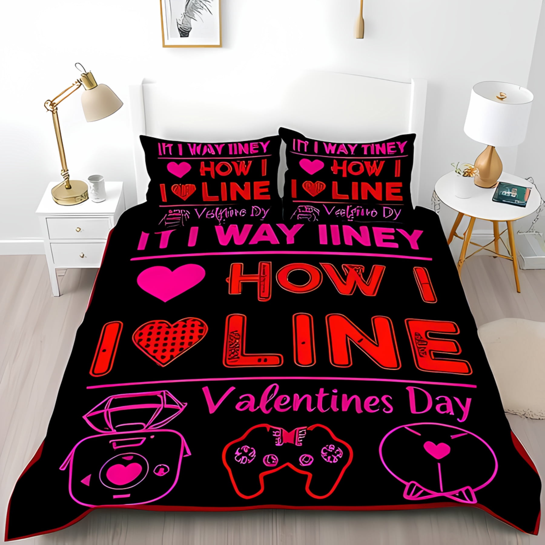 3-Piece 's Day Duvet Cover Set - Bold Red & Pink Hearts Playful ...