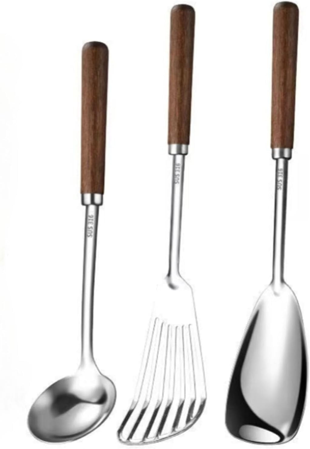 3-Piece/set Kitchen Utensils 18/10 Stainless Steel Cooking Utensil Set Wooden Handle Kitchen ...