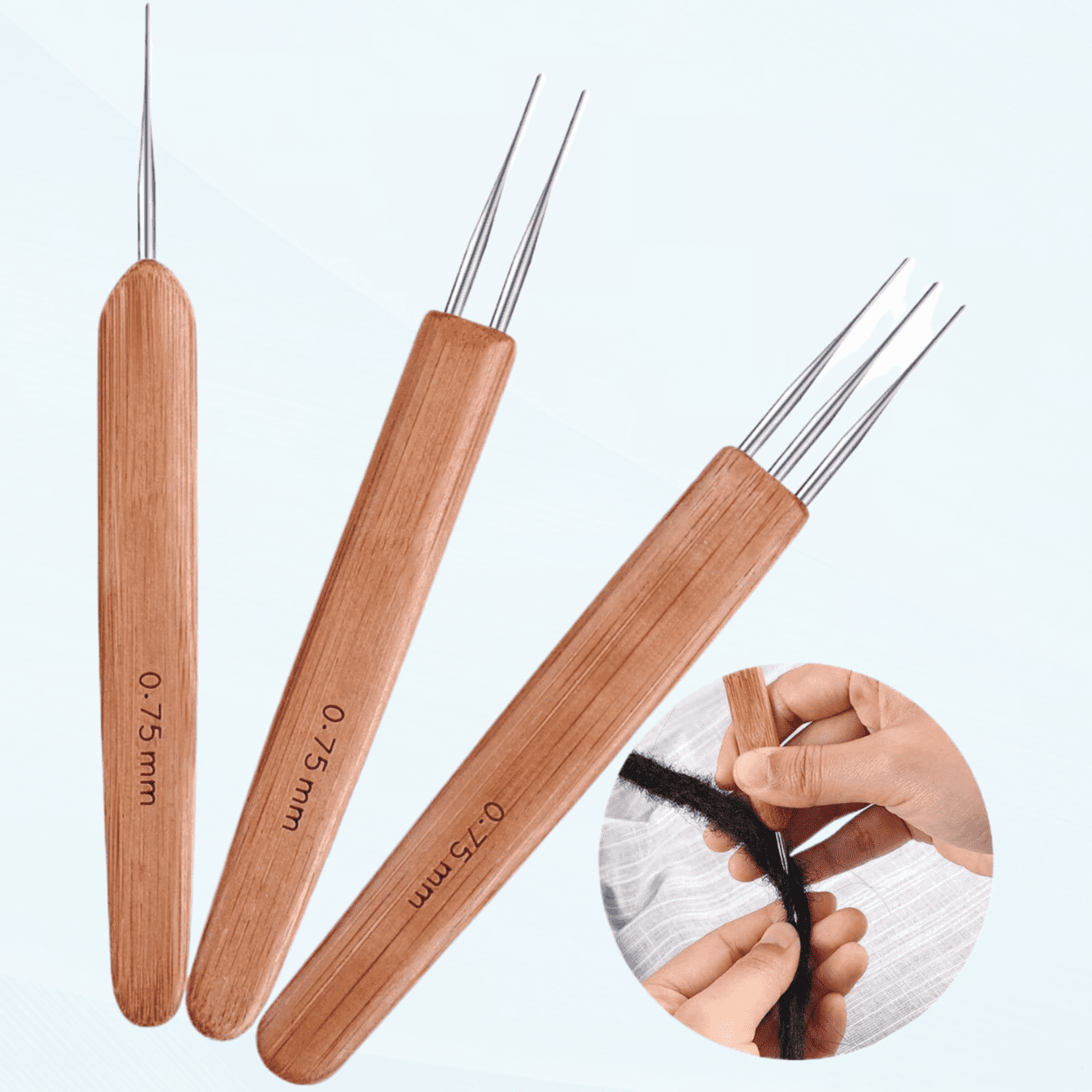 3 Pieces 0.75 mm Dreadlock Crochet Hook Bamboo Dreadlocks Needle ...