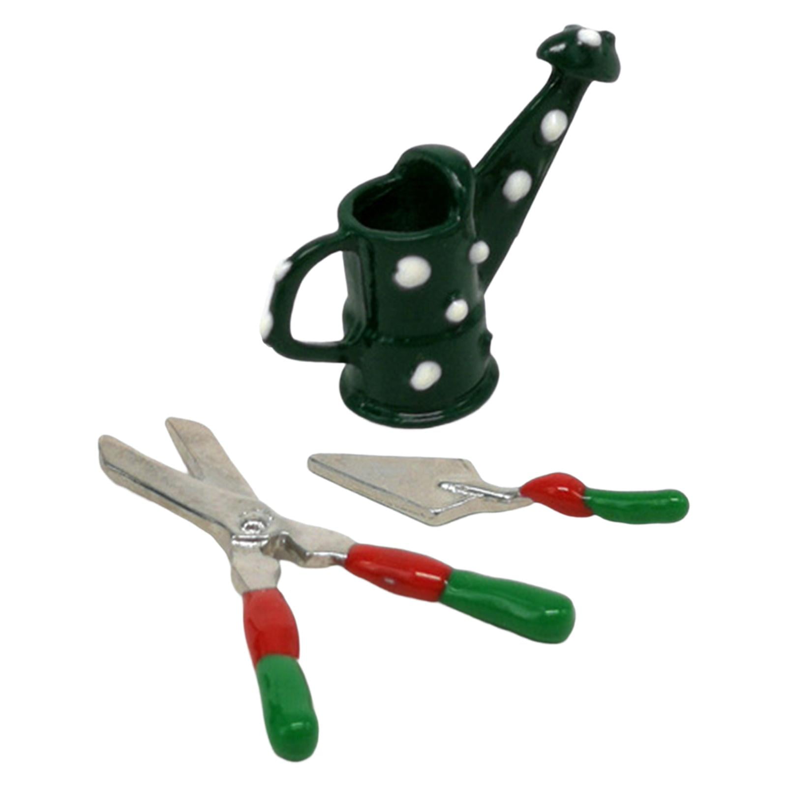3 Pieces 1:12 Scale Dollhouse Alloy Garden Tools Watering Can Scenery ...