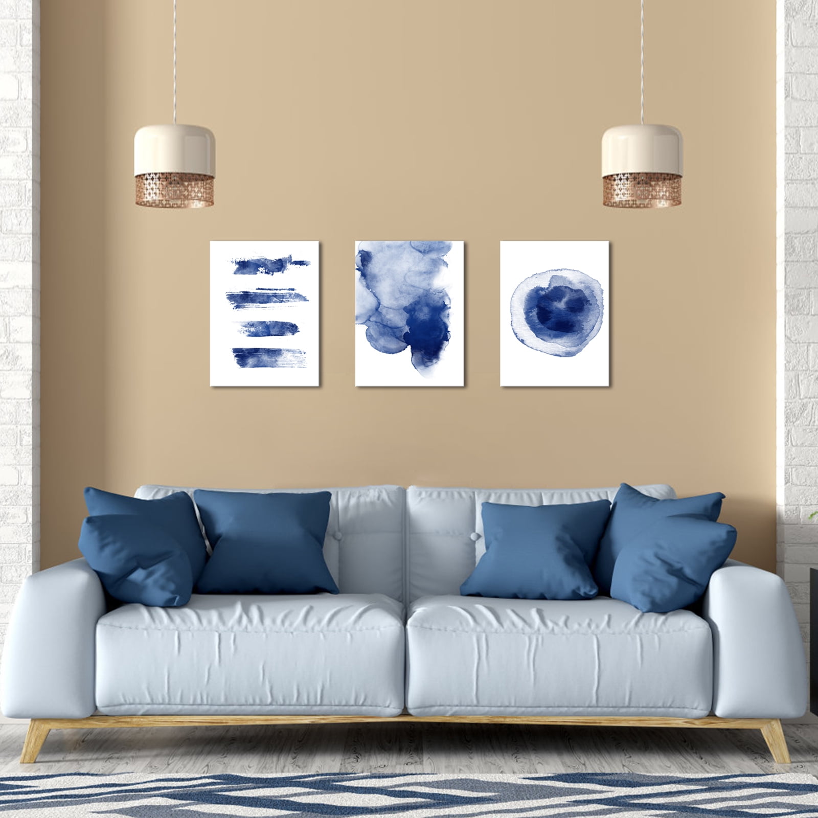 3 Pieces 12x16 inch Modern Abstract Canvas Wall Print Set, Blue and ...