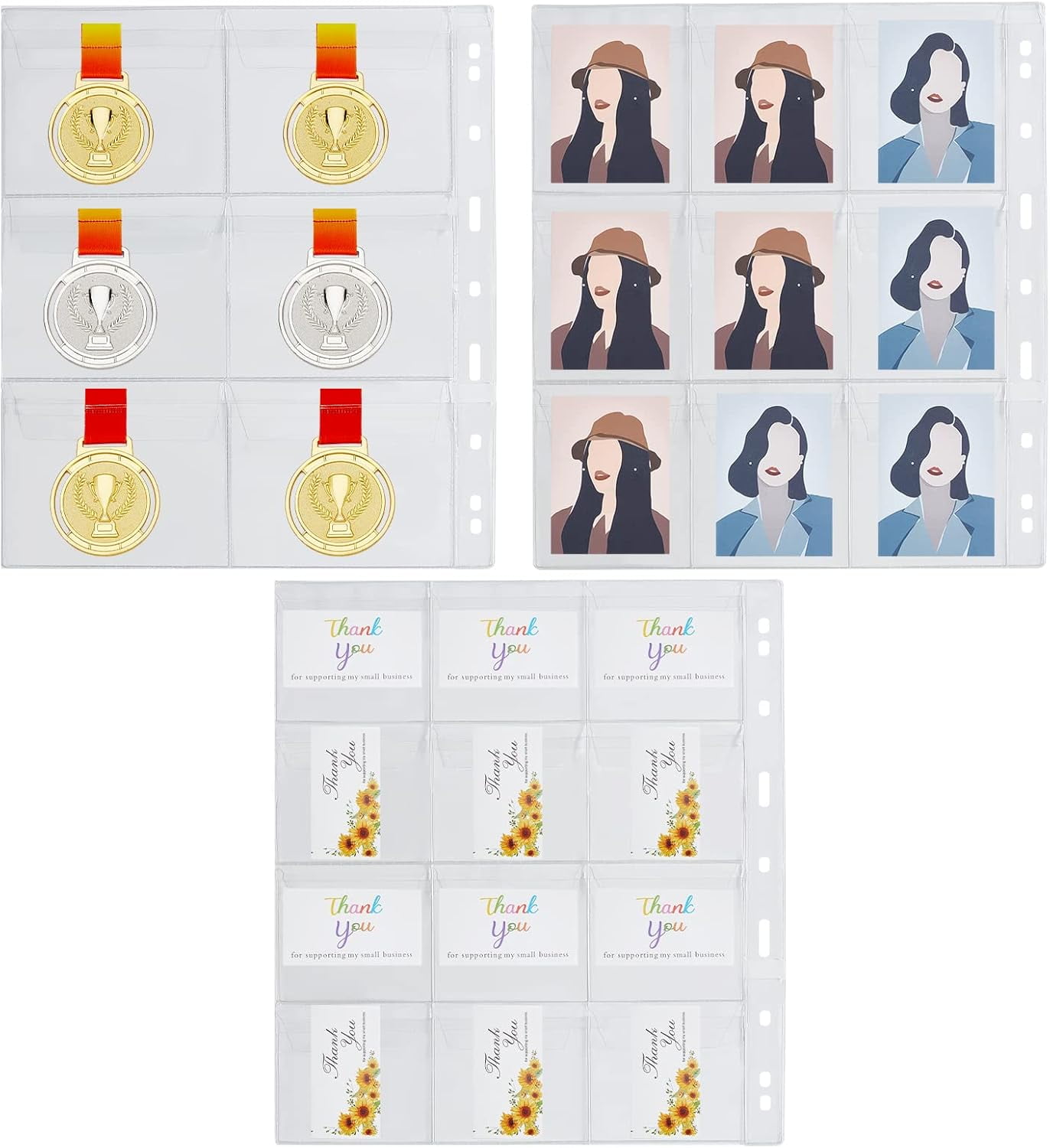 3 Pieces 3 Style Award Medal Binder Pages Organizer Storage Display PVC ...