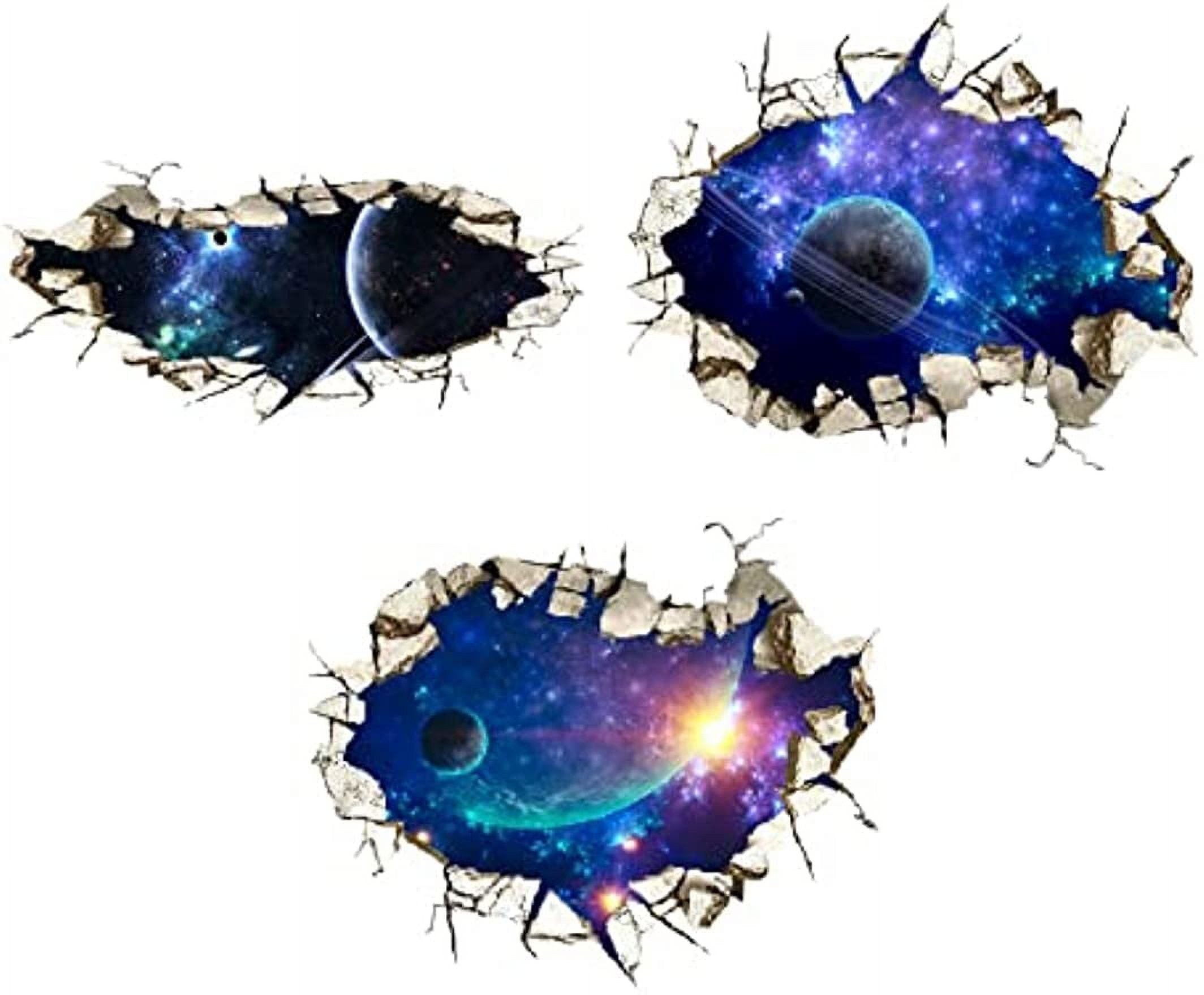 3 Pieces 3D Space Wall Decor Stickers Broken Space Decal Sticker Outer ...