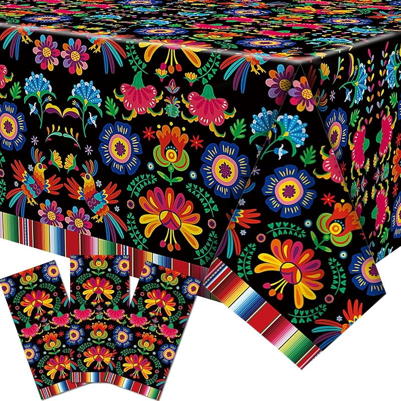 3 Pieces 54 x 108 Inches Mexican Fiesta Plastic Tablecloth, Disposable ...