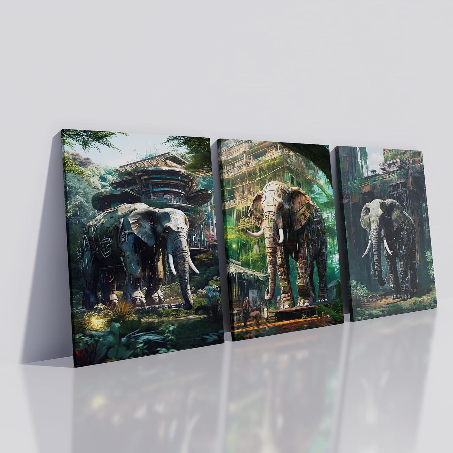 3 Pieces Abstract Elephants Canvas Wall Hieng Sci-Fi Elephants Posters ...
