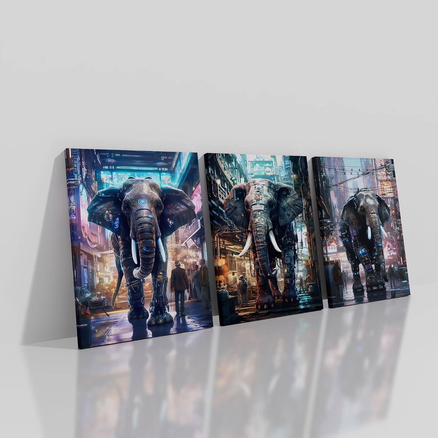 3 Pieces Abstract Elephants Canvas Wall Hieng Sci-Fi Elephants Posters ...