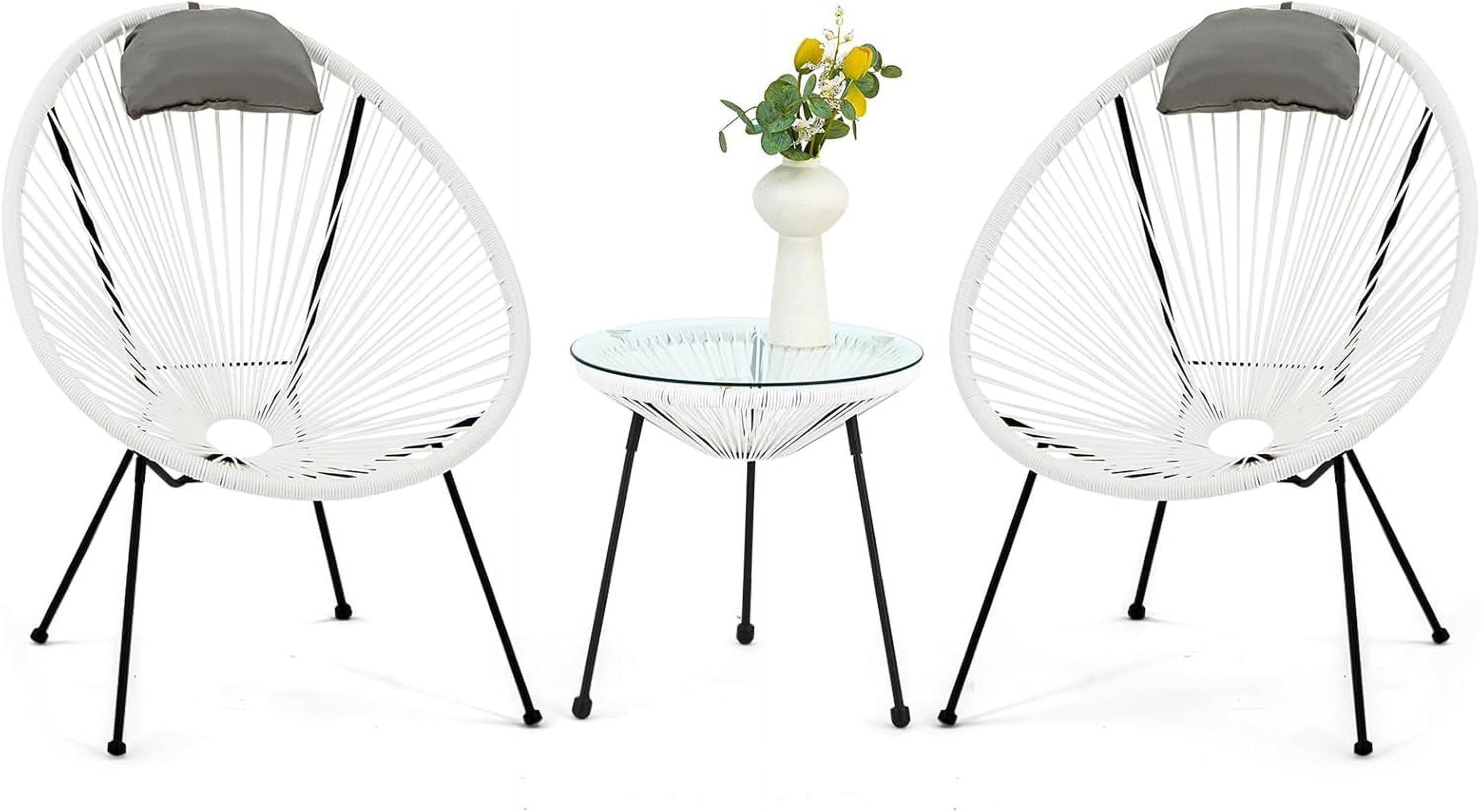 3 Pieces Acapulco Chair Set, Wicker Bistro Set with Pillow, Outdoor ...
