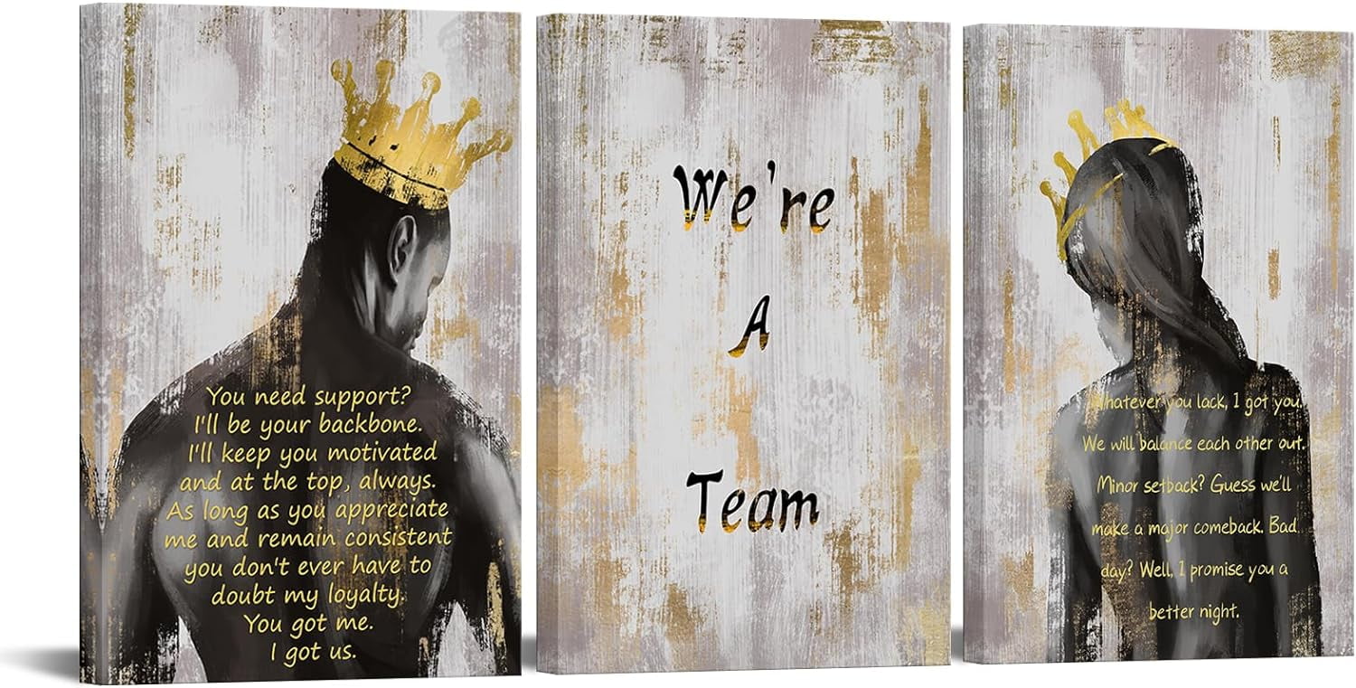 3 Pieces African American Canvas Wall Art We Are A Team Black King And Queen Canvas Print ...