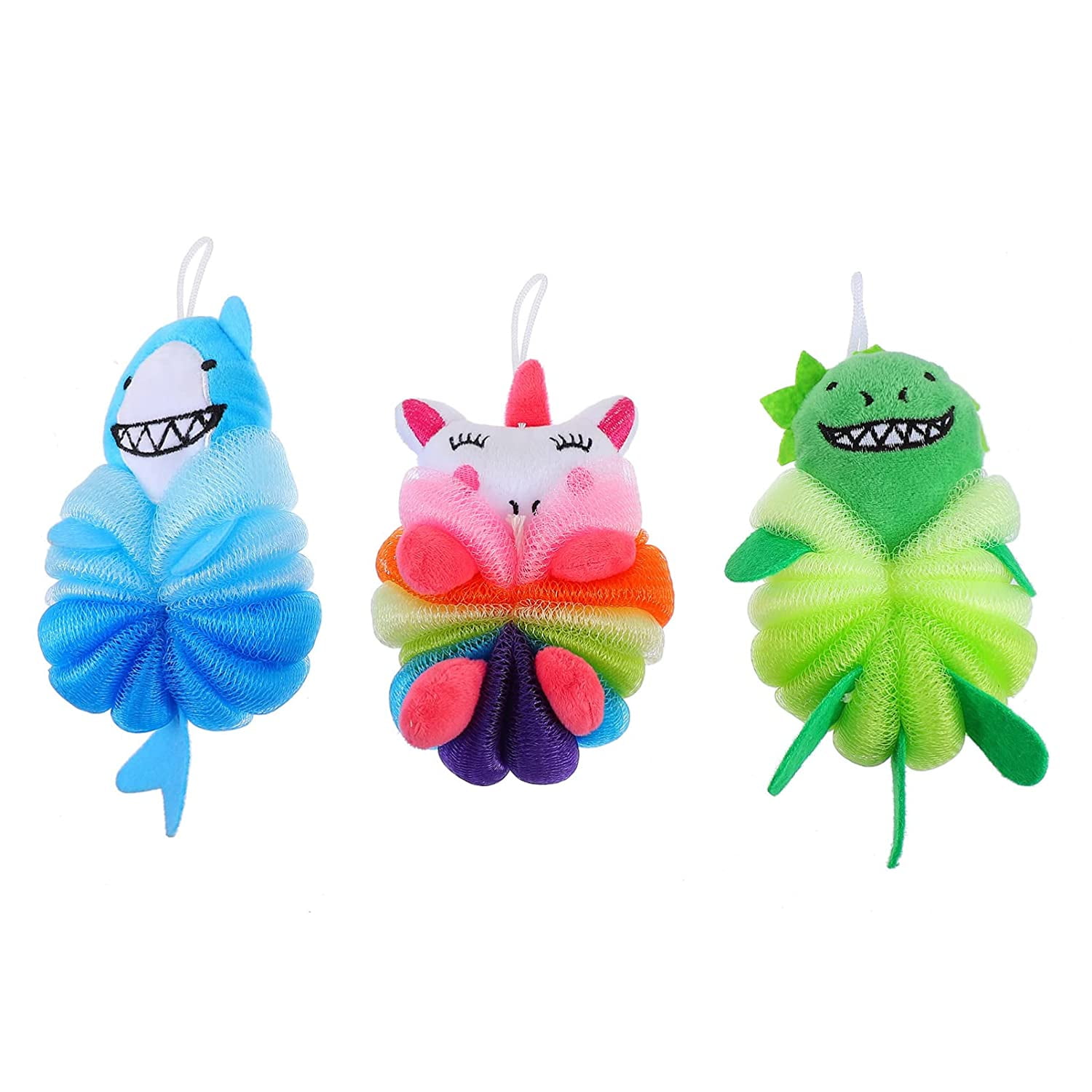3 Pieces Animal Bath Loofahs Kids Body Loofahs Cartoon Shower Loofahs ...