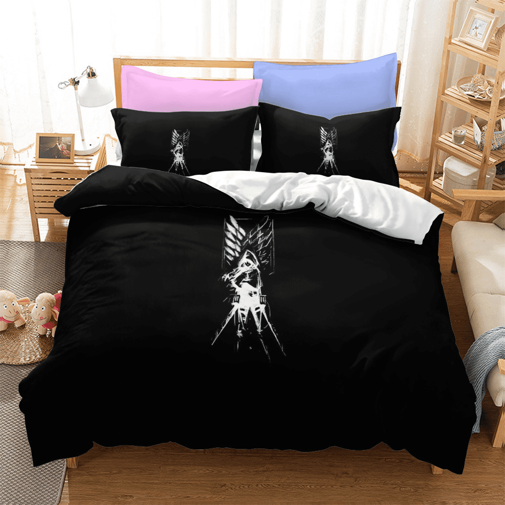 3 Pieces Anime Attack on Titan Bedding Comforter Sets Queen Size Comfy ...