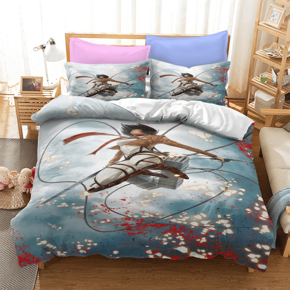 3 Pieces Anime Attack on Titan Comforter Bedding Set Full Size Fashion ...