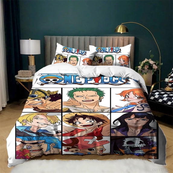 3 Pieces Anime One Piece Bedding Set All Season Lightweight Quilt Cover ...