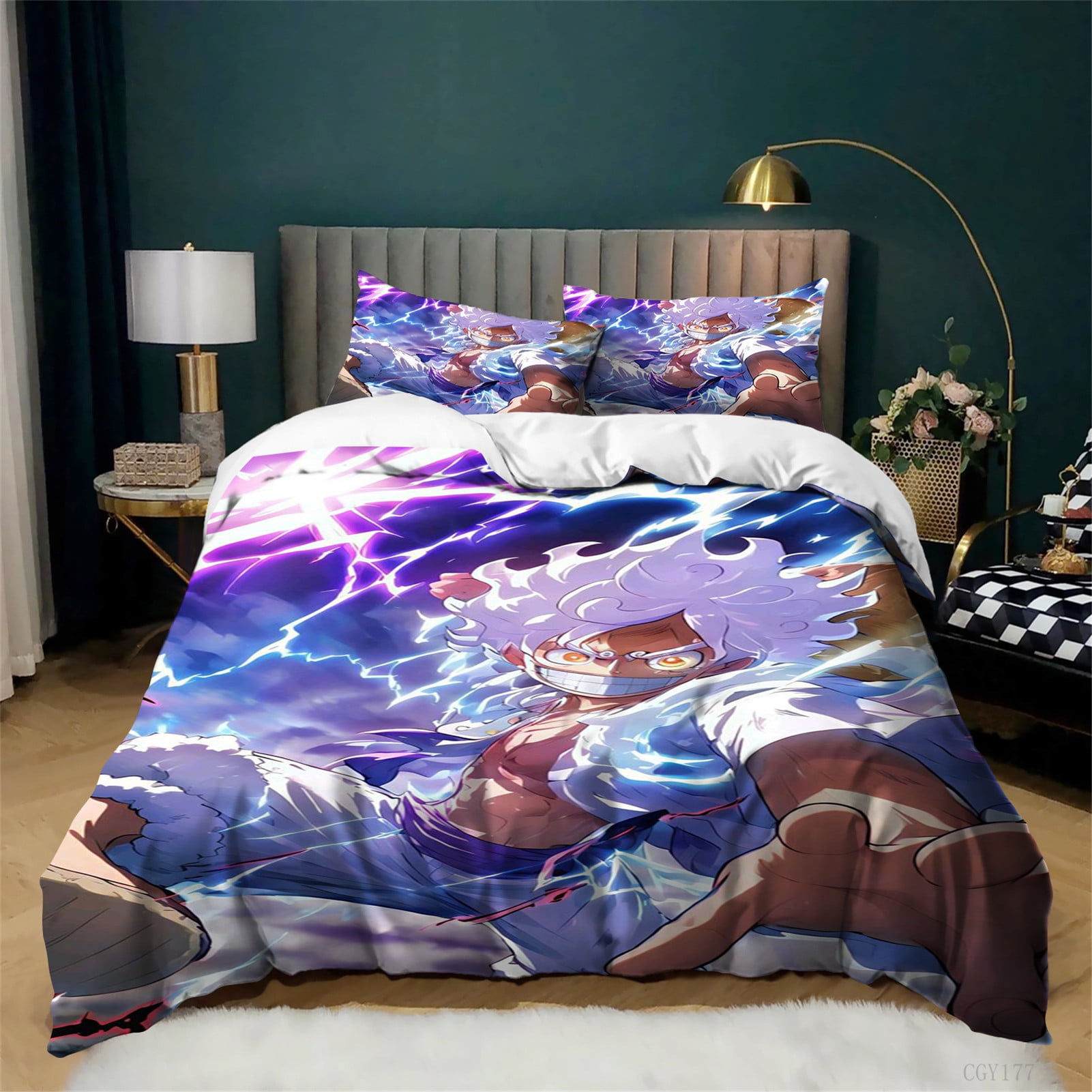 3 Pieces Anime One Piece Bedding Set All Season Lightweight Quilt Cover ...