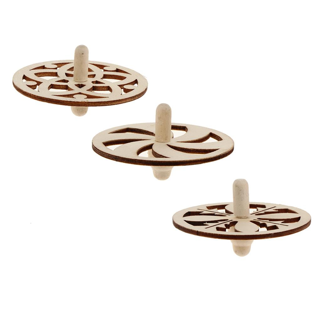 3 Pieces Assorted Unfinished Wood Top Gyro for Kids crafts - Walmart.com