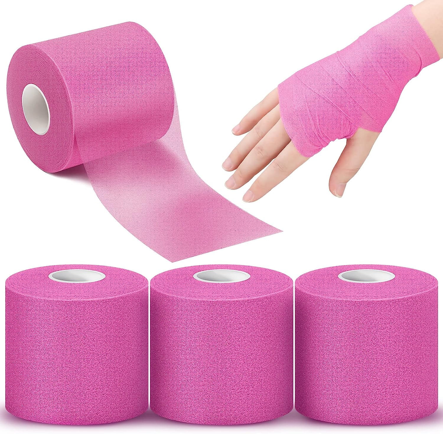 3 Pieces Athletic Pre Wrap Tape for Hair Foam Underwrap Tape Sports Pre ...