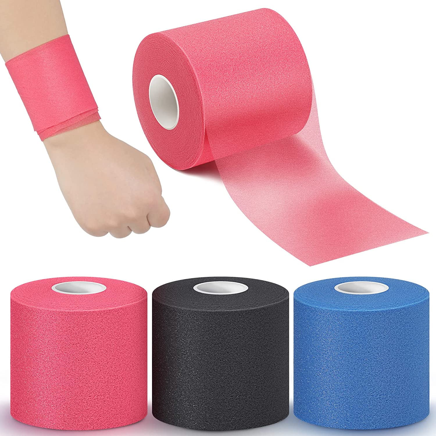 3 Pieces Athletic Pre Wrap Tape for Hair Foam Underwrap Tape Sports ...