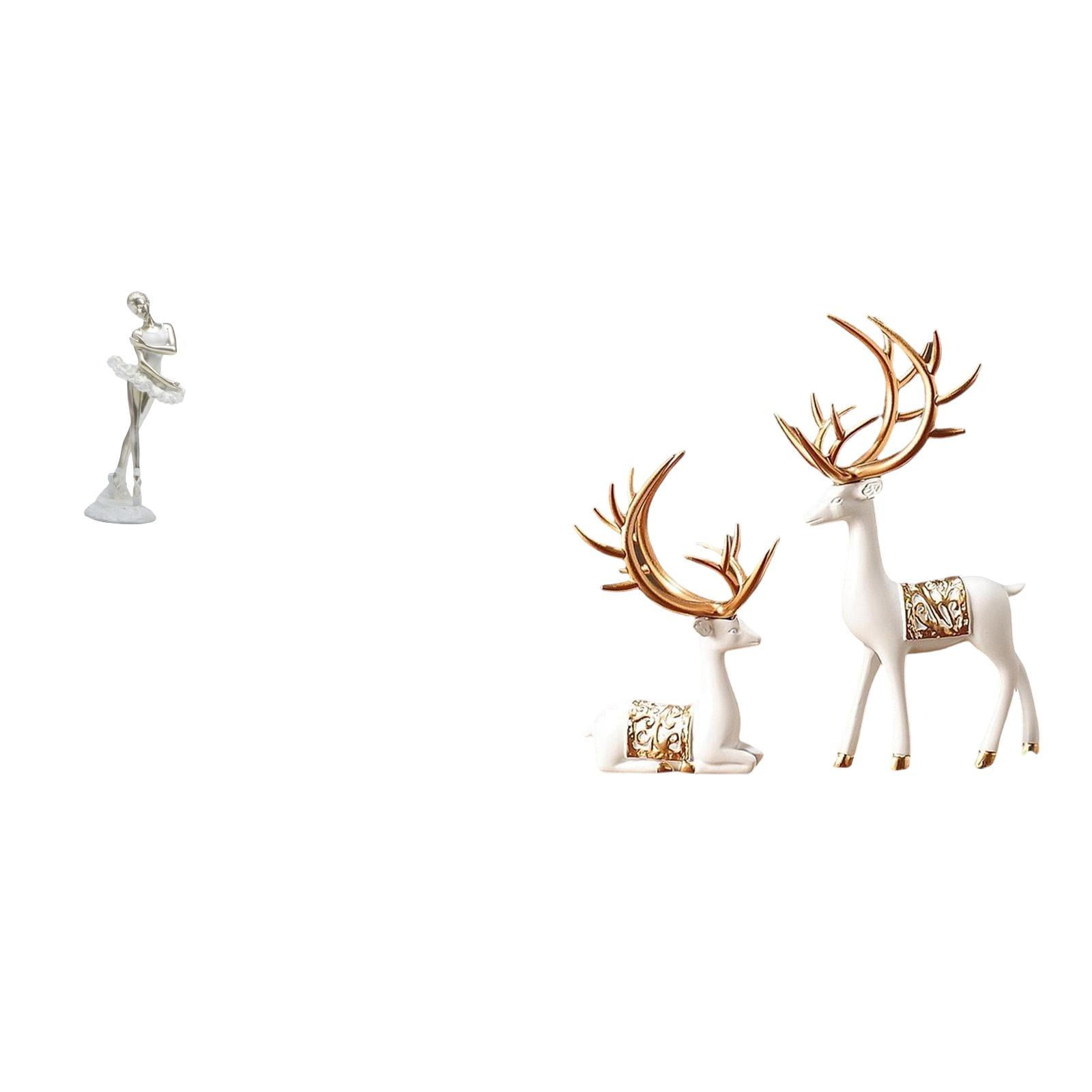 3 Pieces Ballet Girl Statue Deer Sculpture Desktop Figurine Resin ...