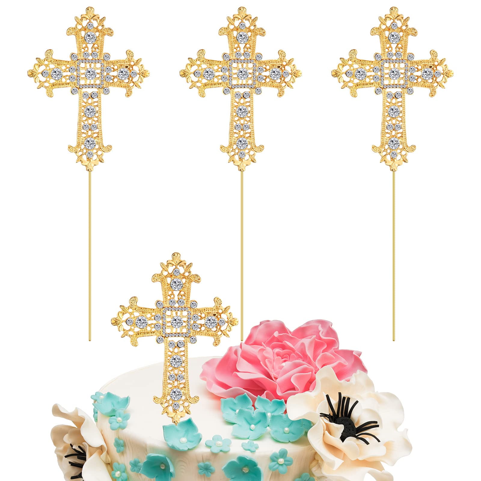 3 Pieces BaptismTRDN Cross Cake Topper Gold Cross Cake Topper ...