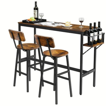 Costway 3-Piece Bar Table Set Pub Kitchen Dining Table w/ 2 Round ...