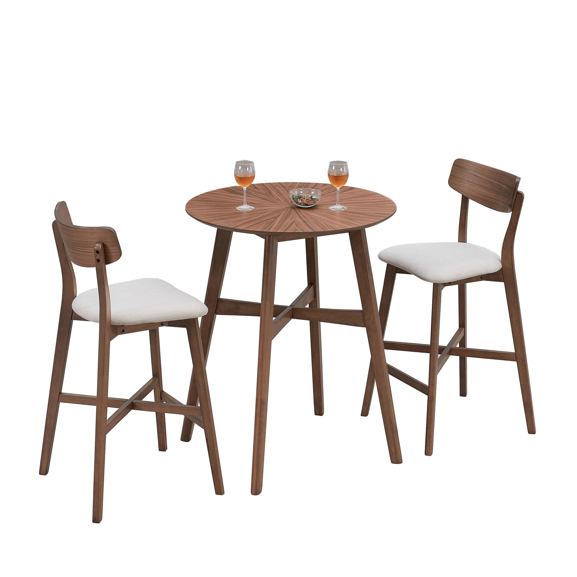 3 Pieces Bar Table Set,Modern Round Counter Height Pub Table, Wooden ...