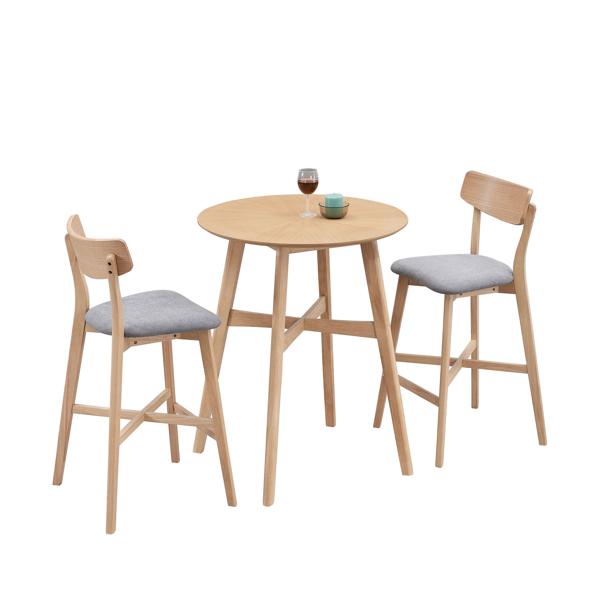 3 Pieces Bar Table Set,Modern Round Counter Height Pub Table, Wooden ...