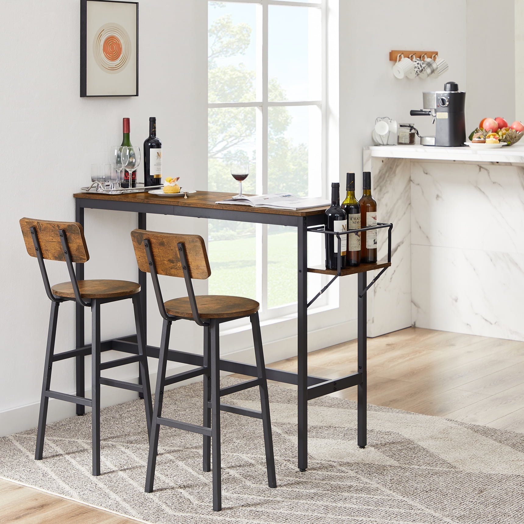 3 Pieces Bar Table and Stools Set, Dining Bar Table & Chair Sets with ...