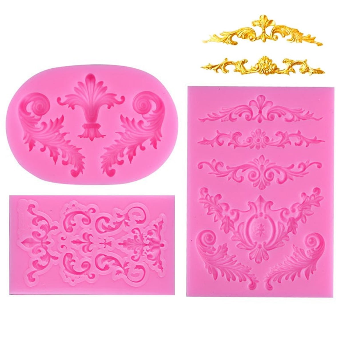 3 Pieces Baroque Silicone Fondant Molds 3D Sculpted Scroll Curlicues ...