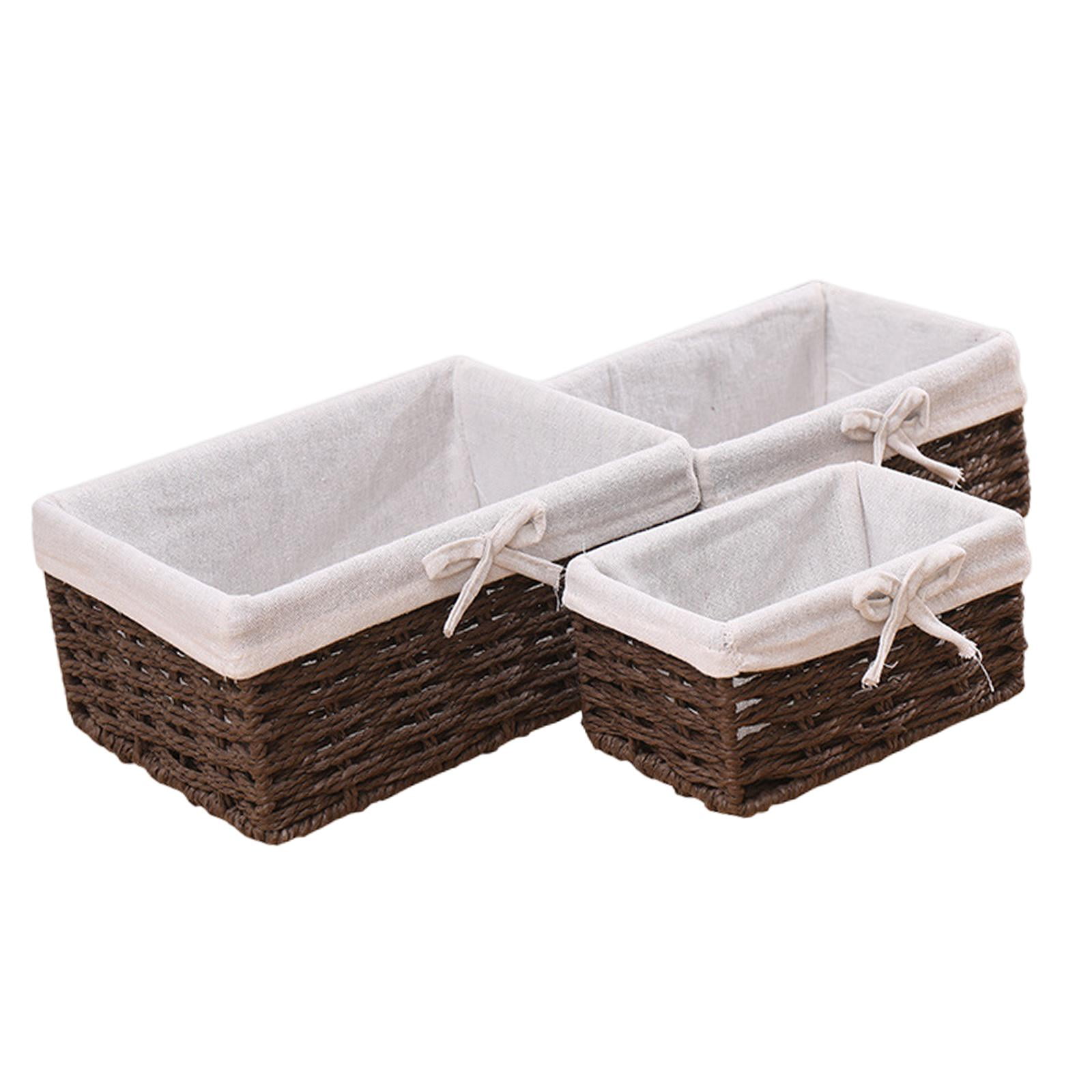 3 Pieces Baskets Desktop Sundries Organizer Rattan Serving Basket with ...