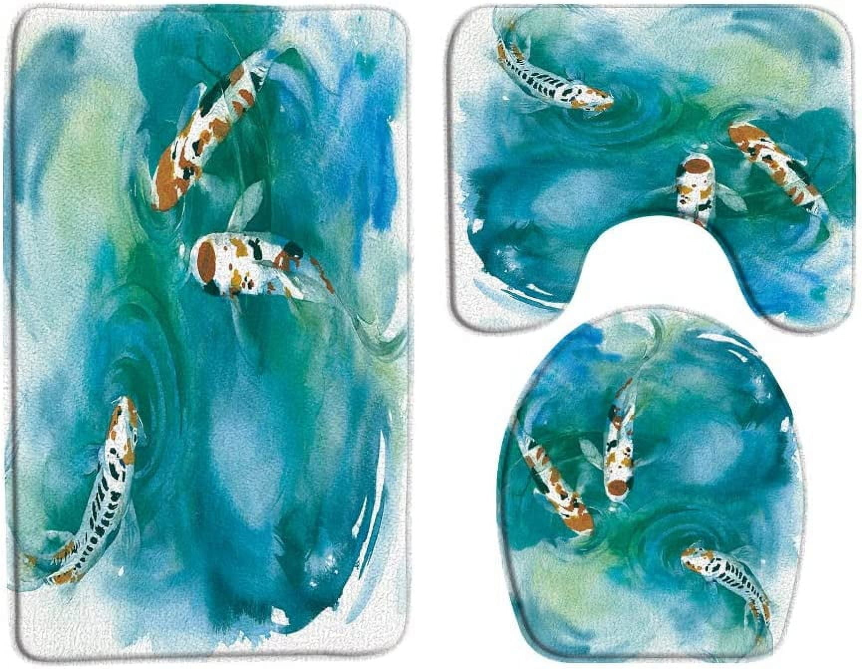 3 Pieces Bath Rugs Koi Fish Red Asian Japanese Watercolor Koi in Pond ...