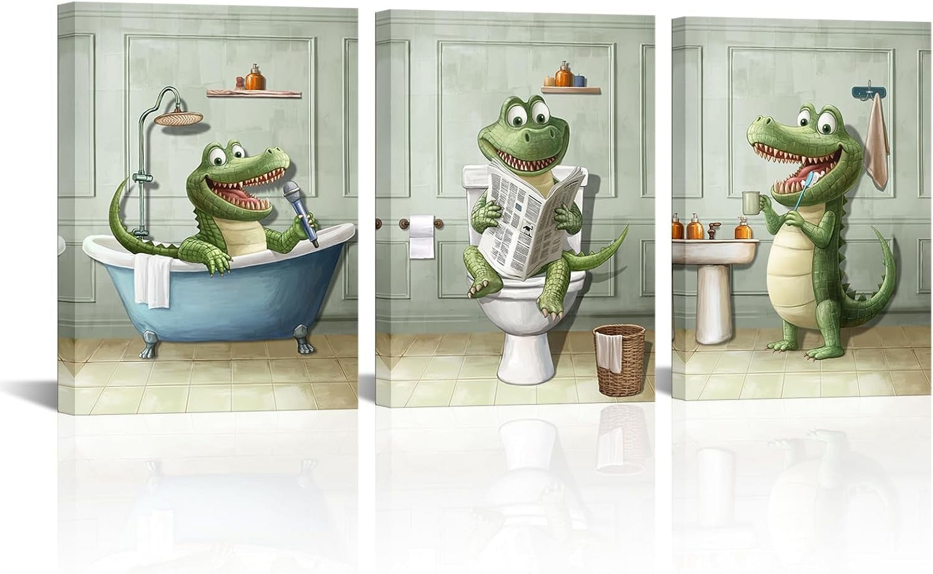 3 Pieces Bathroom Crocodile Wall Art Alligator Bathroom Pictures Wall ...