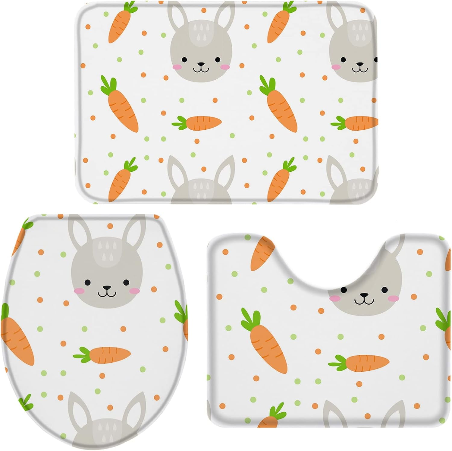 3 Pieces Bathroom Rug Set Easter Rabbit Absorbent Bath Mats Cartoon ...