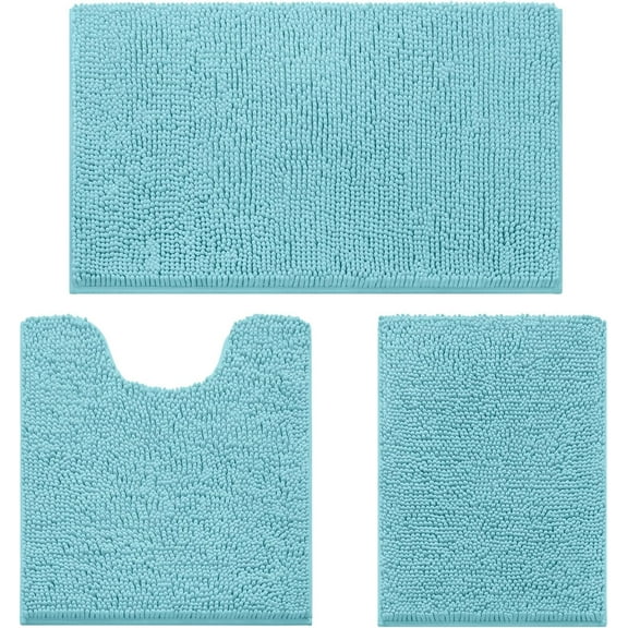 3 Pieces Bathroom Rugs, Ultra Soft Non Slip Absorbent Chenille Toilet ...
