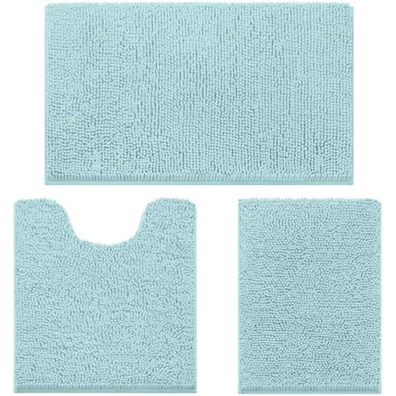 3 Pieces Bathroom Rugs, Ultra Soft Non Slip Absorbent Chenille Toilet ...