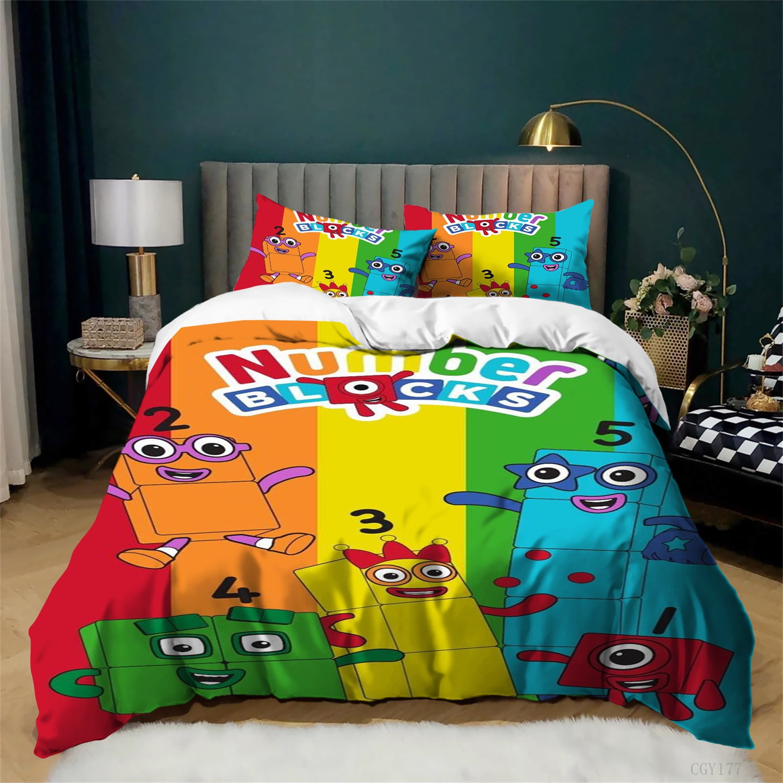 3 Pieces Bedding Duvet Cover Set Cartoon Numberblocks Duvet Cover with ...