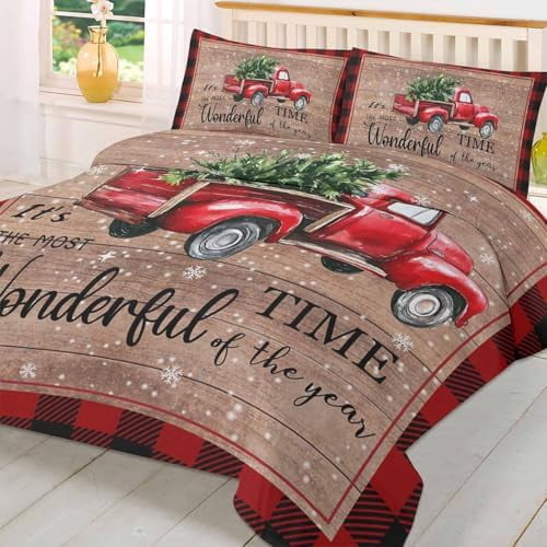 3 Pieces Bedding Set Christmas Red Farm Truck Green Tree,Ultra Soft ...