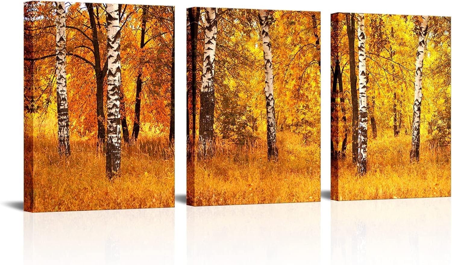 3 Pieces Birch Forest Canvas Wall Art Autumn Season Landscape Painting ...